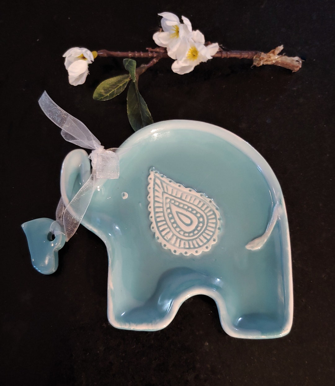 Teal Blue Elephant Dish: Handmade Ceramic Ring Trinket Holder - Etsy