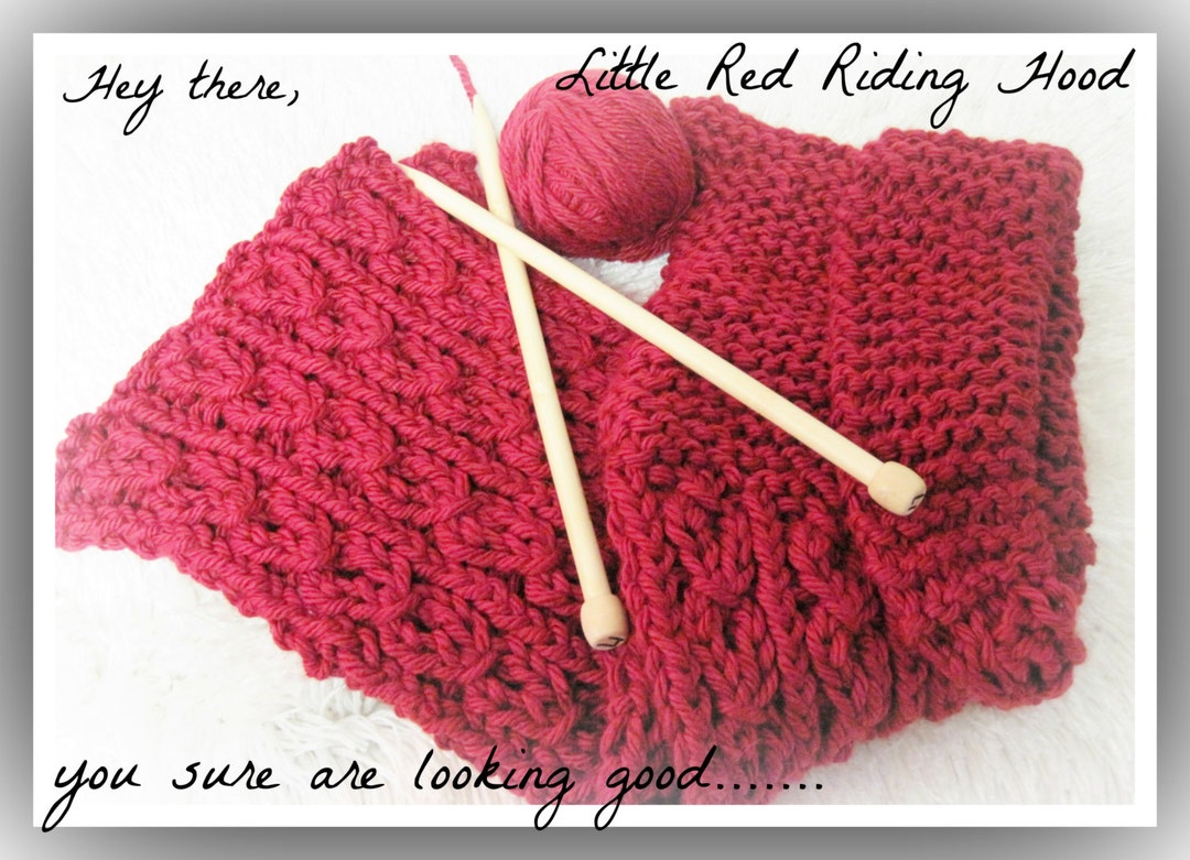 Little Red Riding Hood Hooded Scarf in Bulky Yarn Knitting Pattern ...