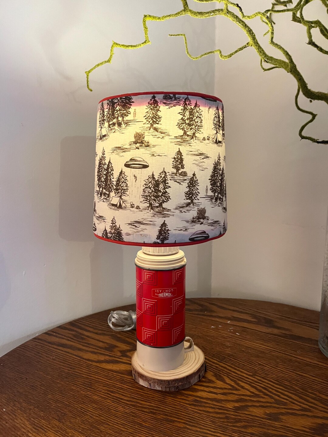 Vintage Thermos Lamp With Quirky Alien Abduction Shade. Handmade, Up ...
