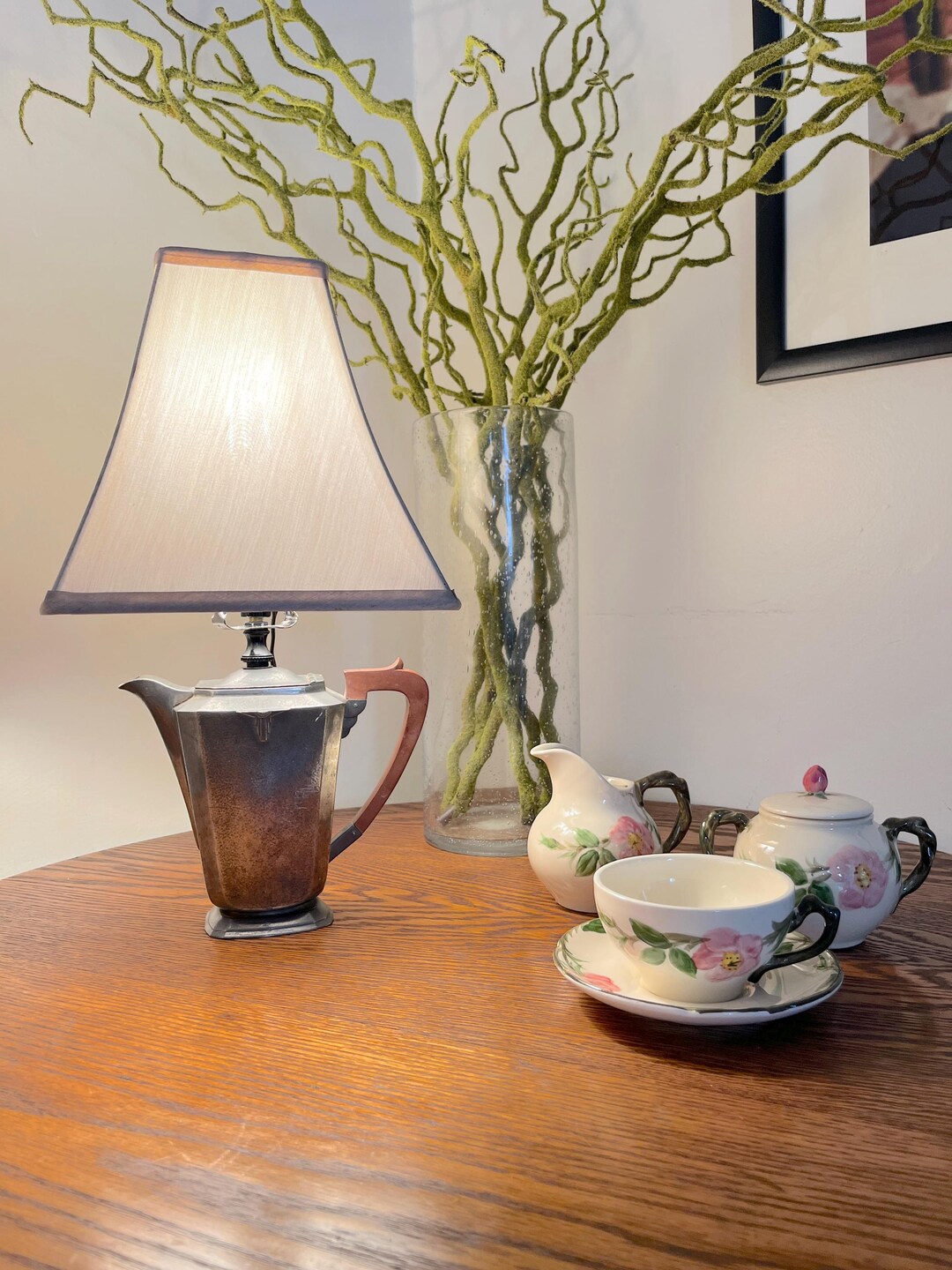 Vintage Pewter Teapot Lamp, Upcycled Cottagecore - Etsy