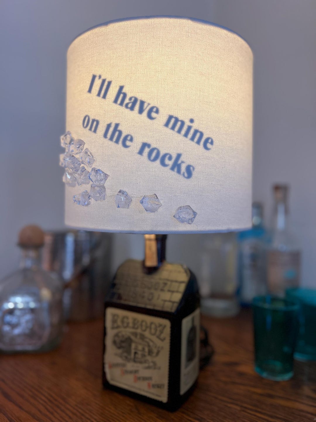 Unique Bar Cart Lamp With E.G. Booz Bottle Base and Fun Embelished ...