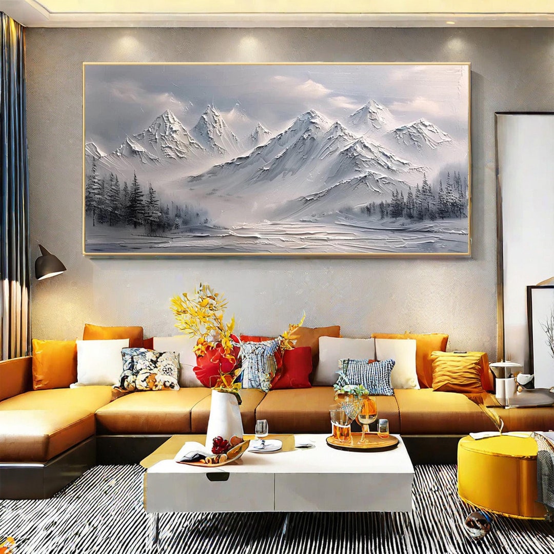 Original Abstract Snow Mountain Painting on Canvas Large Texture ...