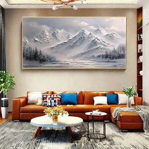 Original Abstract Snow Mountain Painting on Canvas Large Texture ...