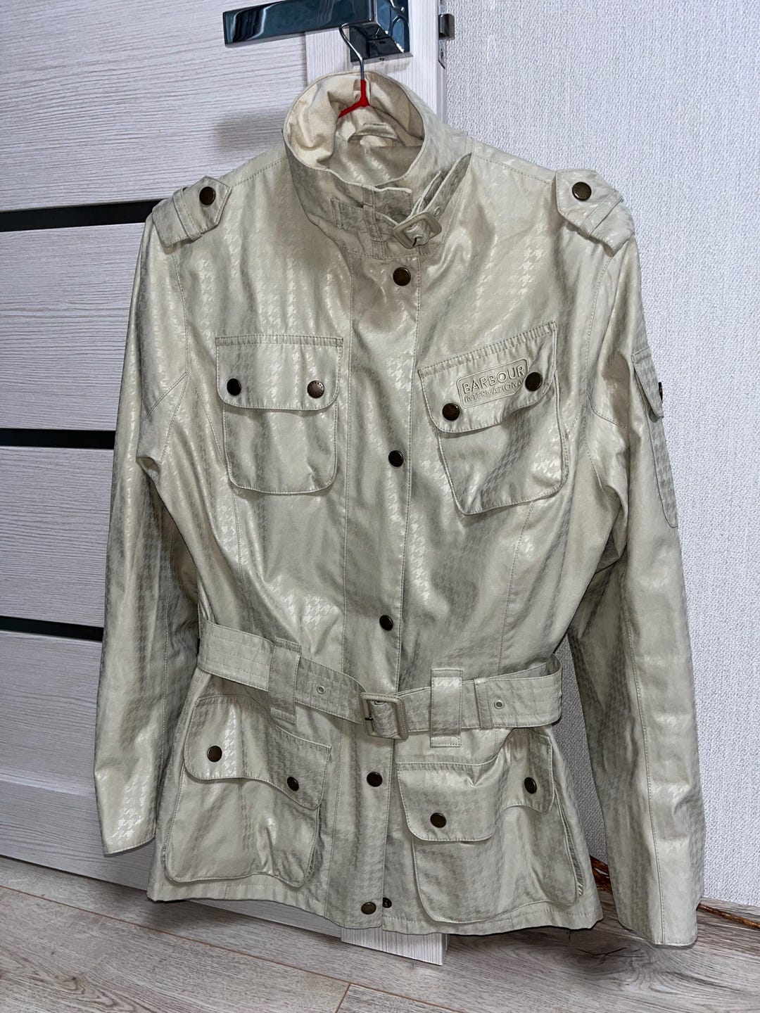 Vintage Barbour International Beige Houndstooth Pattern Women Jacket ...