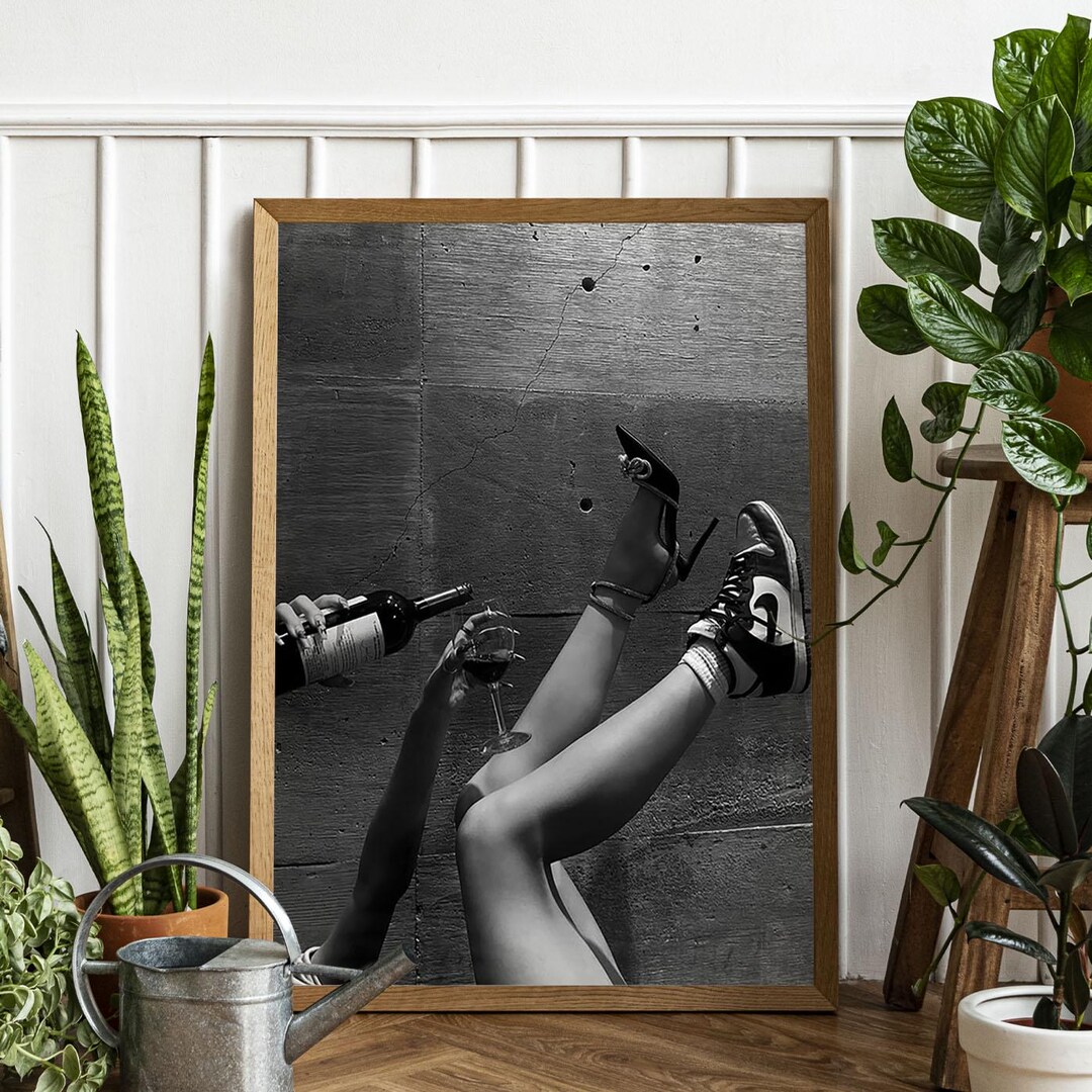 Woman Drinking Wine Elegant Urban, Alcohol Wall Art, Bar Cart Decor ...