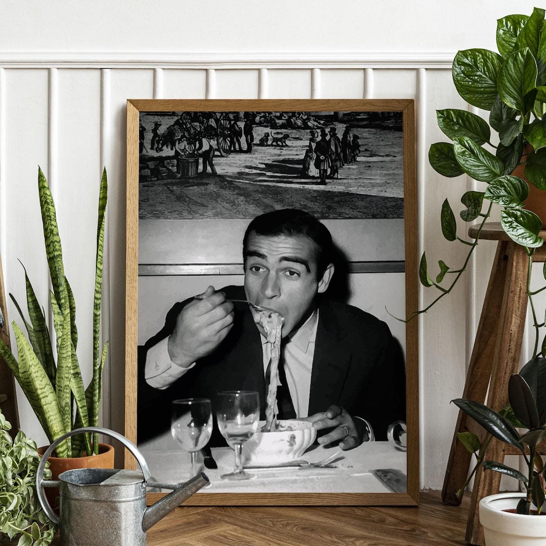 James Bond Eating Spaghetti Print, Sean Connery, Black and White ...