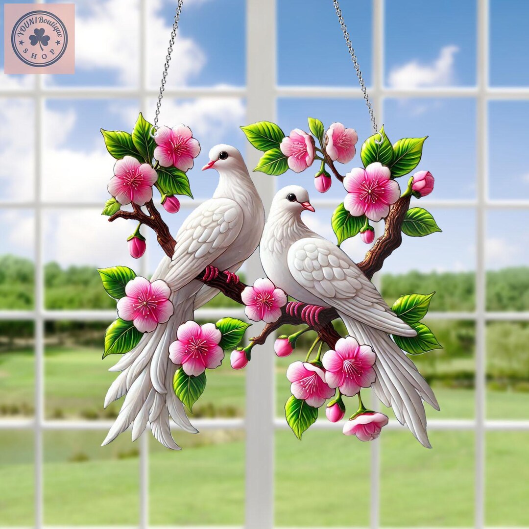 Couple of Doves Acrylic Window Hanging, Doves Couple Window Decor, Home ...
