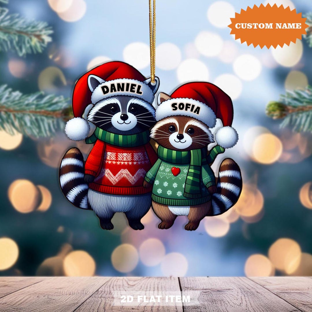 Personalized Raccoon Couple Christmas Ornaments, Raccoon Couple ...