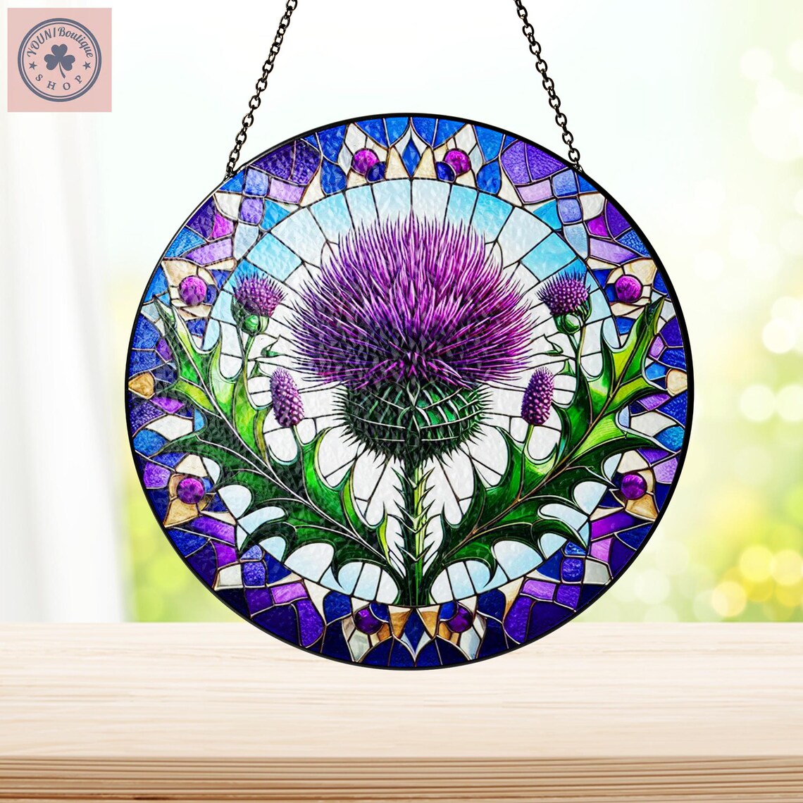 Scottish Thistle Stained Glass, Stained Glass Acrylic Window Hanging ...