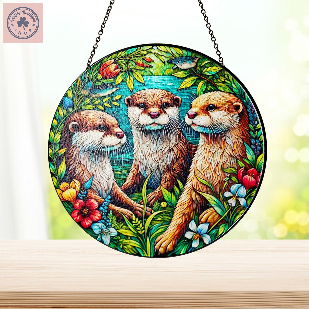 Otter Stained Glass Acrylic Window Hanging, Otter Lover Gifts, Otter ...