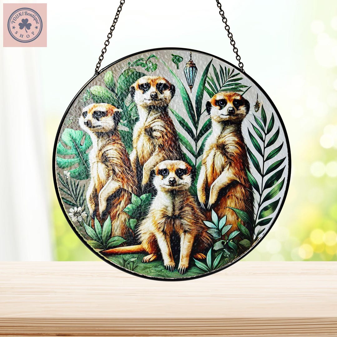 Meerkats Stained Glass Suncatcher, Meerkat Family Window Hanging, Gift ...