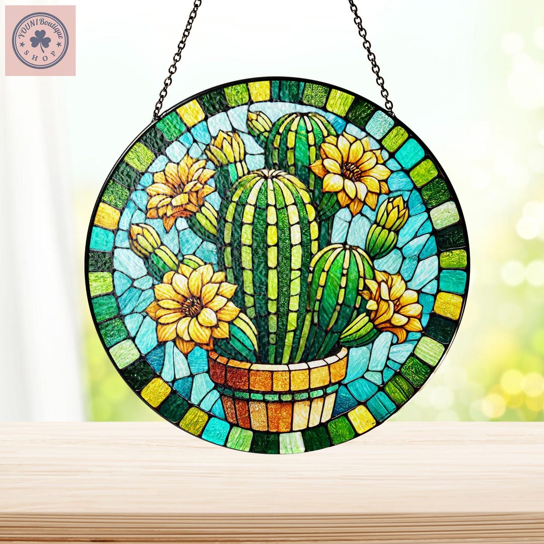 Cactus Stained Glass Suncatcher, Cactus Suncatcher, Cactus Window Decor ...