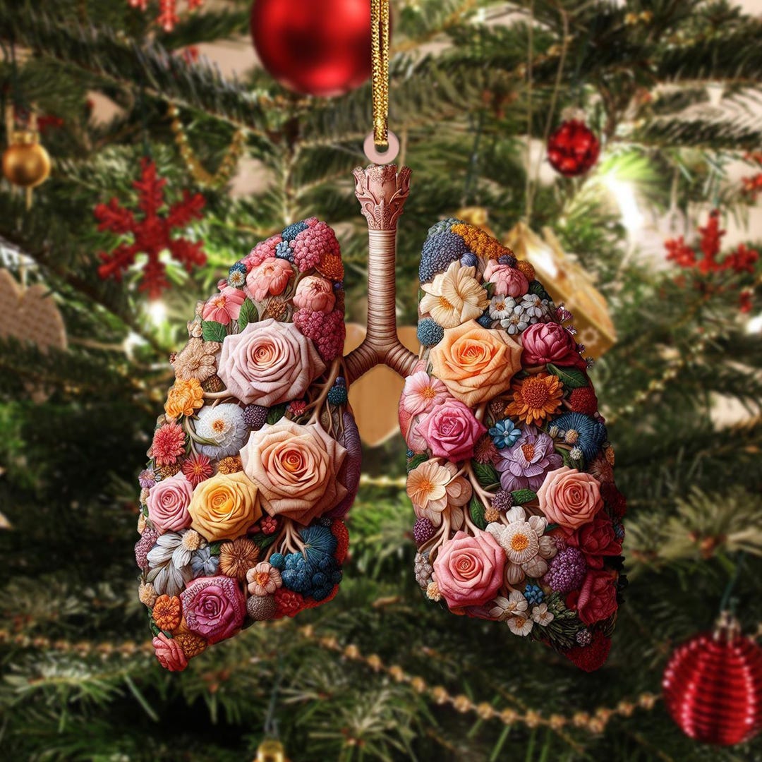 Floral Lungs Christmas Ornament, Respiratory Therapist Gift, Christmas ...