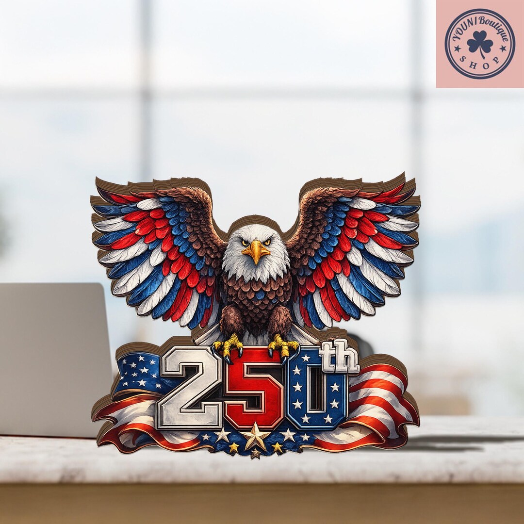 American 250th Anniversary Wooden Block Decor, Patriotic Bald Eagle ...