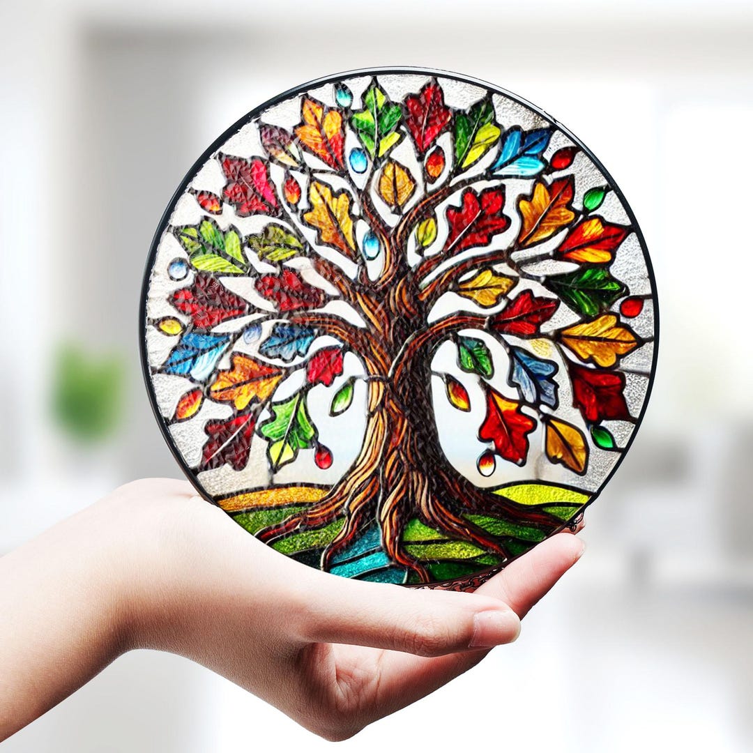 The Oak Tree Stained Glass, the Oak Tree Suncatcher, Acrylic Window ...