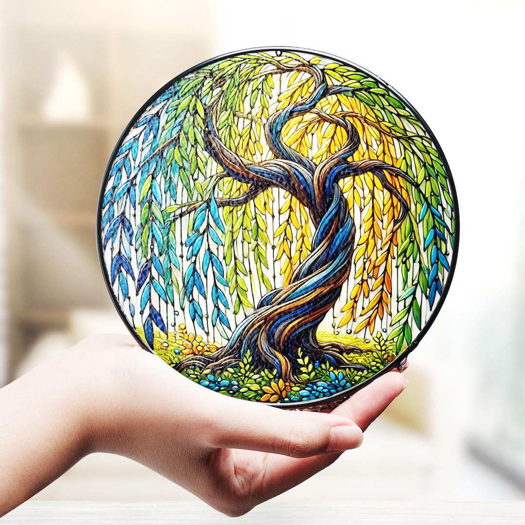 Weeping Willow Stained Glass Suncatcher, Weeping Willow Stained Glass ...