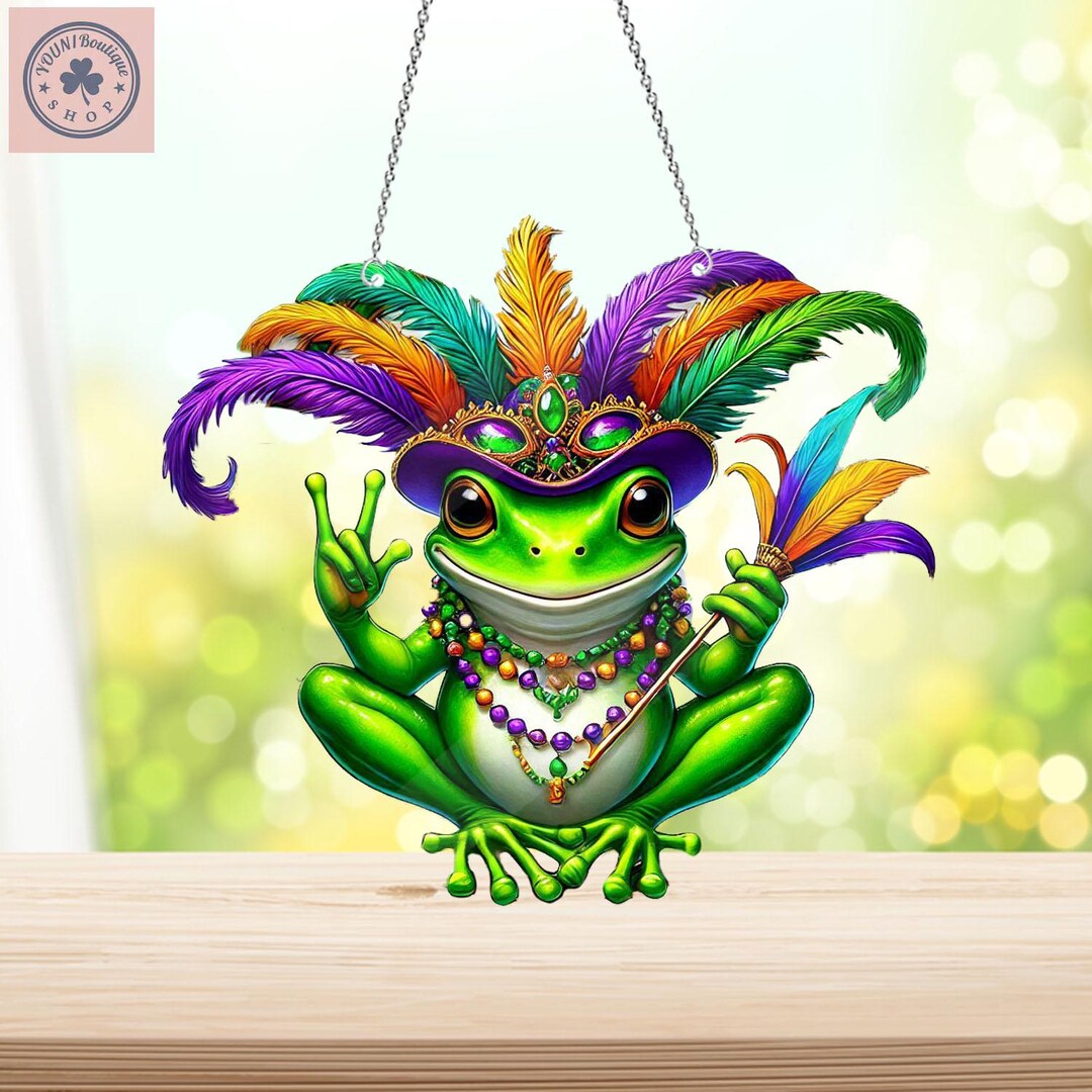 Frog Mardi Gras Window Hanging, Mardi Gras Window Hanging, Frog Window ...