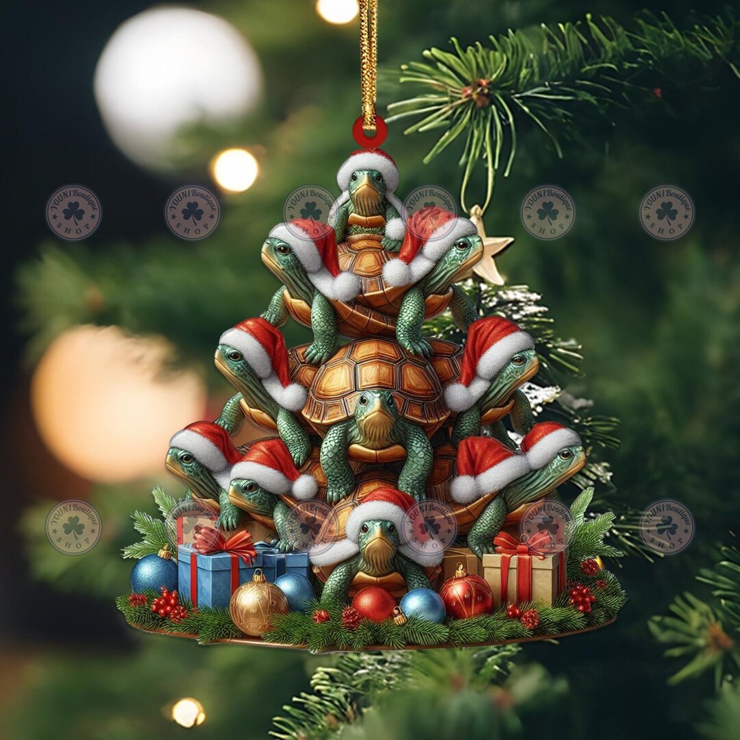 Turtle Christmas Ornament, 2D Flat Ornament, Turtle Christmas Home ...