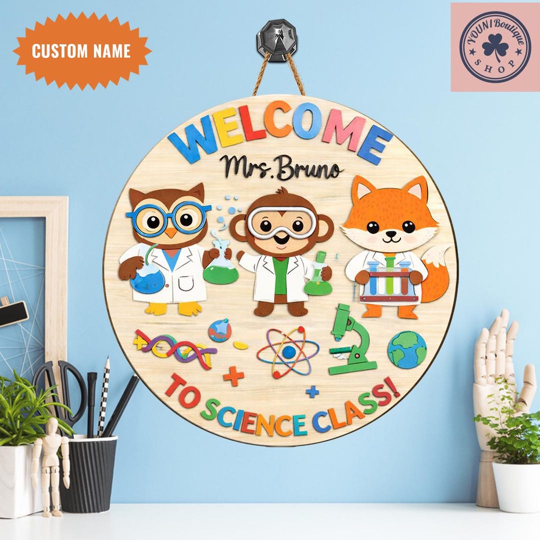 Personalized Science Classroom Sign, Custom Teacher Name, 2-layer Wood ...