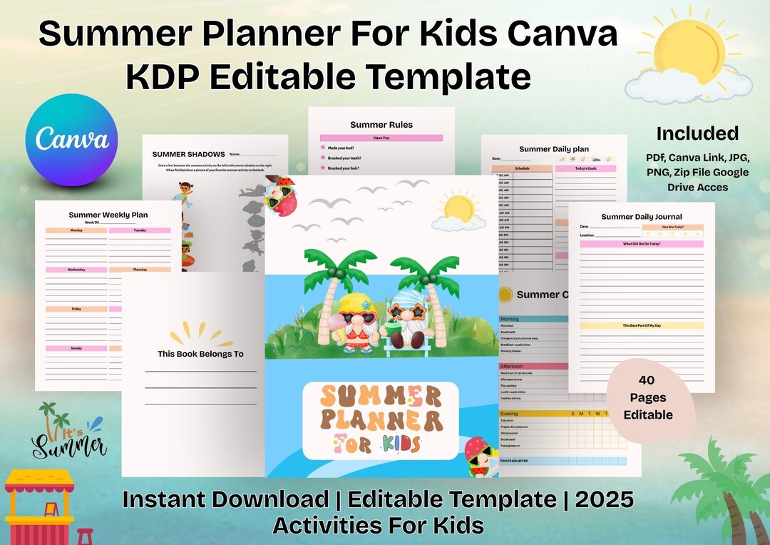 Editable Summer Planner for Kids | Kids Activities | Travel Budget | 40 ...