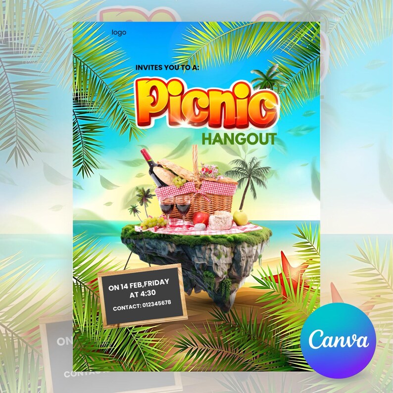 Custom Picnic Hangout Invitation | Vibrant Tropical Theme | Perfect for ...