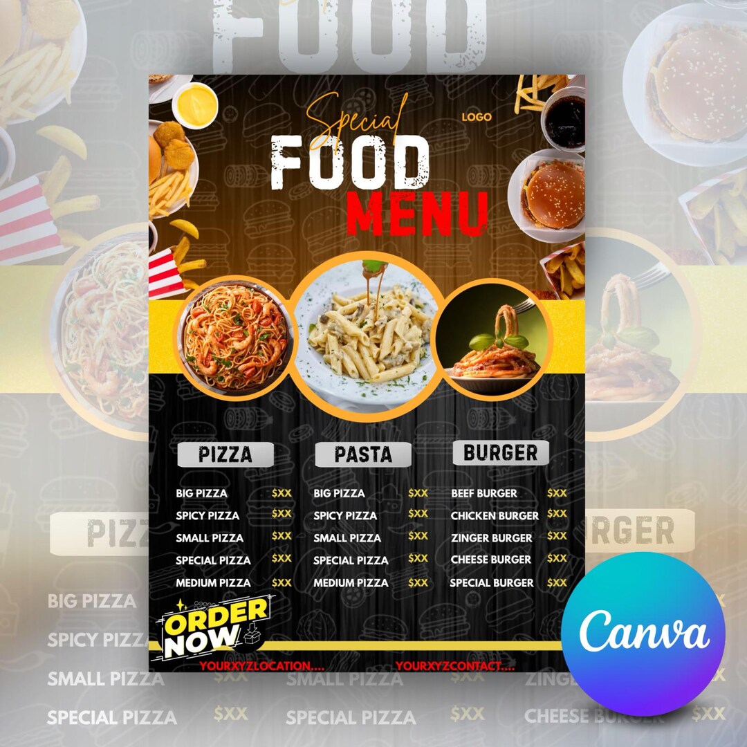 Custom Event Food Menu Printable: Personalized Party Menu (digital File ...