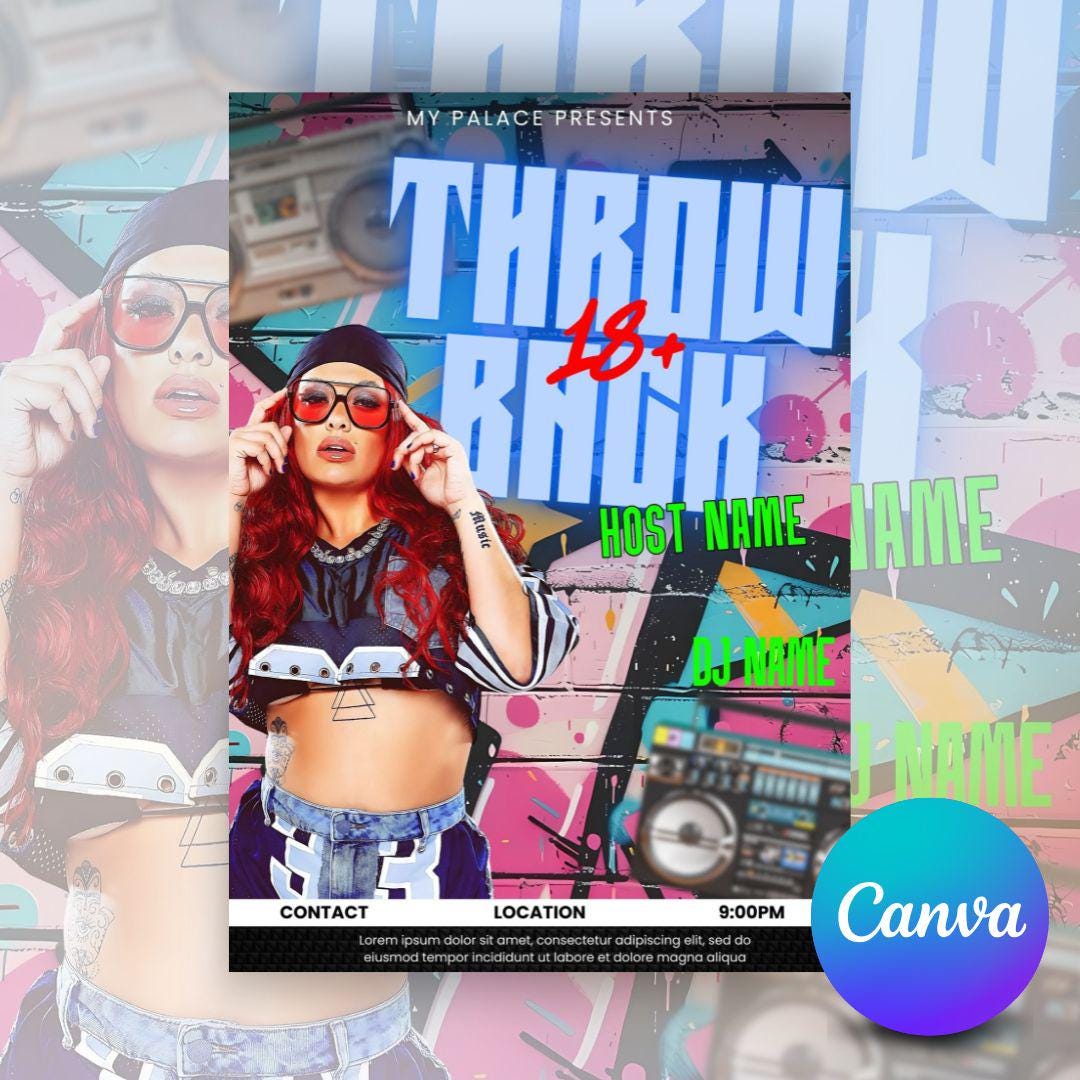 Editable Throwback Party Flyer Template | Event Poster | Customizable ...