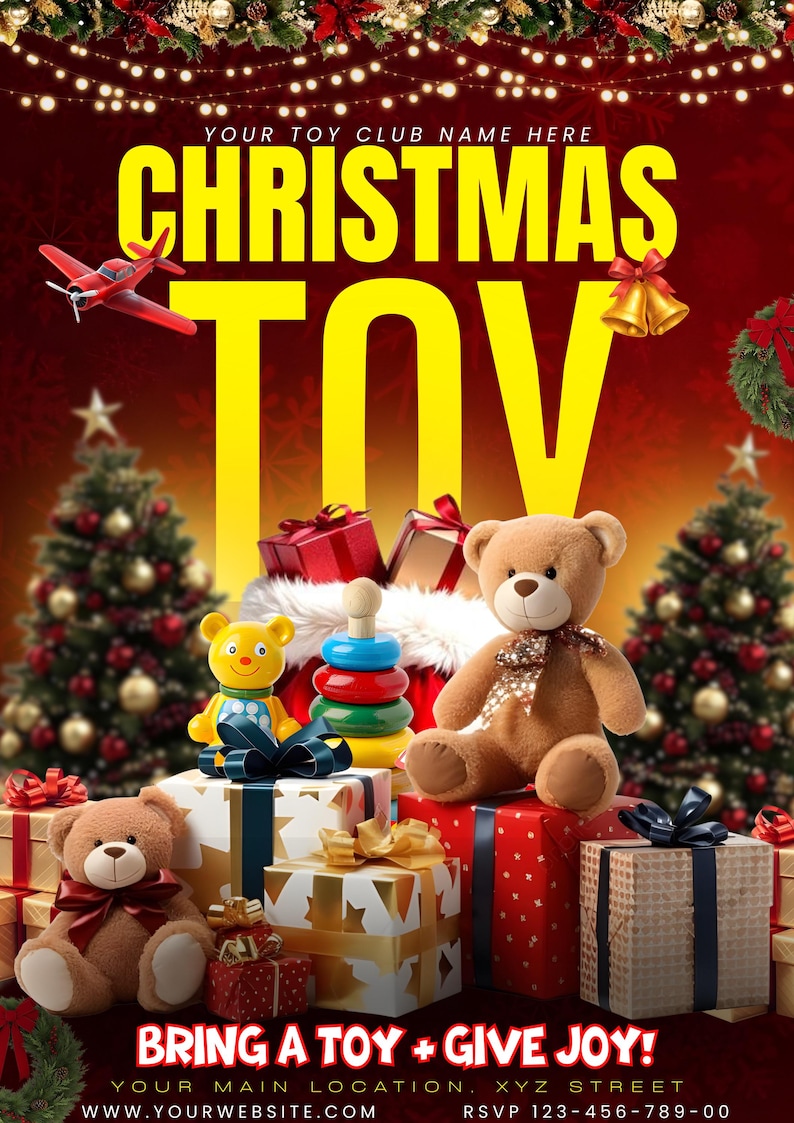Christmas Toy Drive Flyer Template | Holiday Event, Canva (digital ...