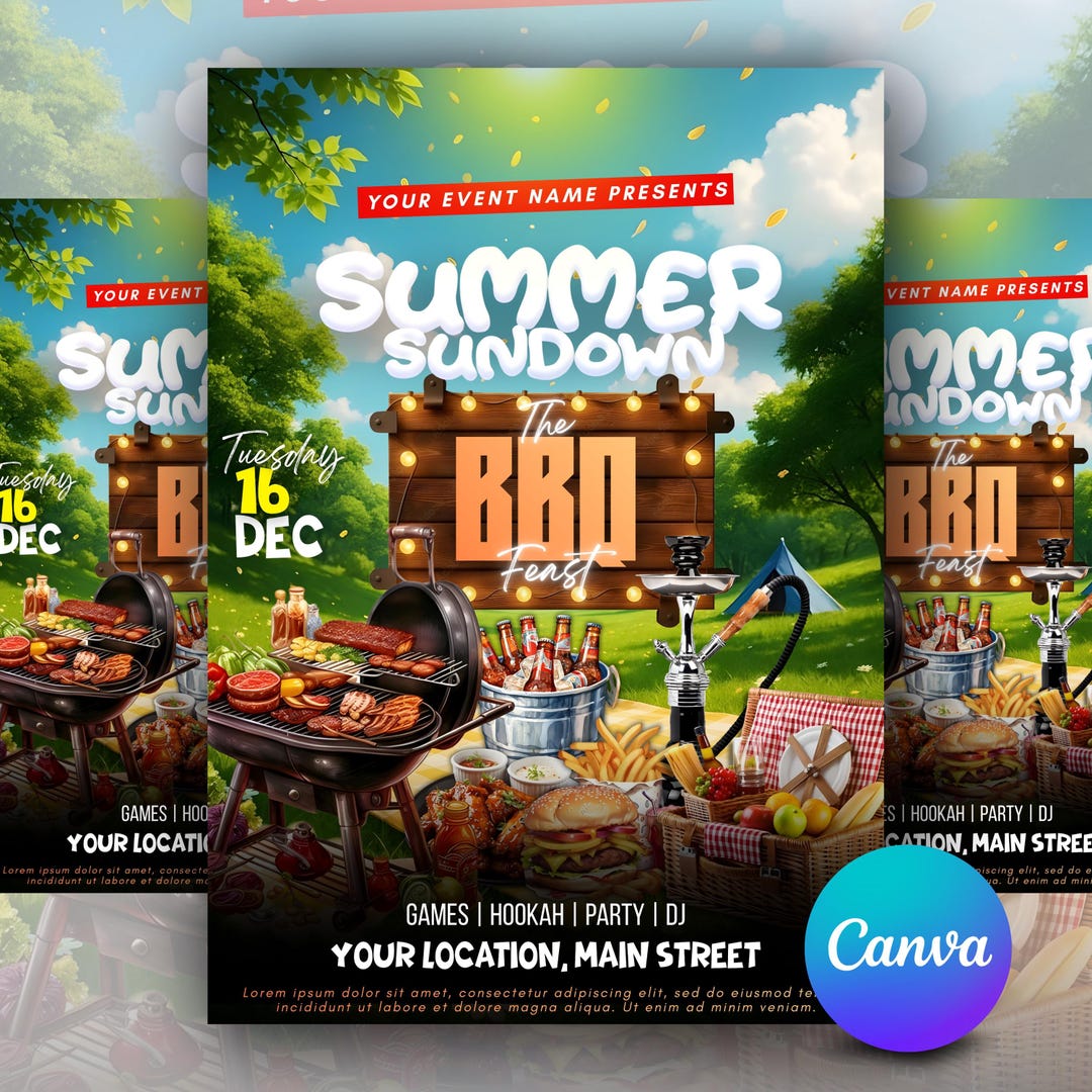BBQ Party Flyer Template | Editable Summer Event (digital Download) - Etsy