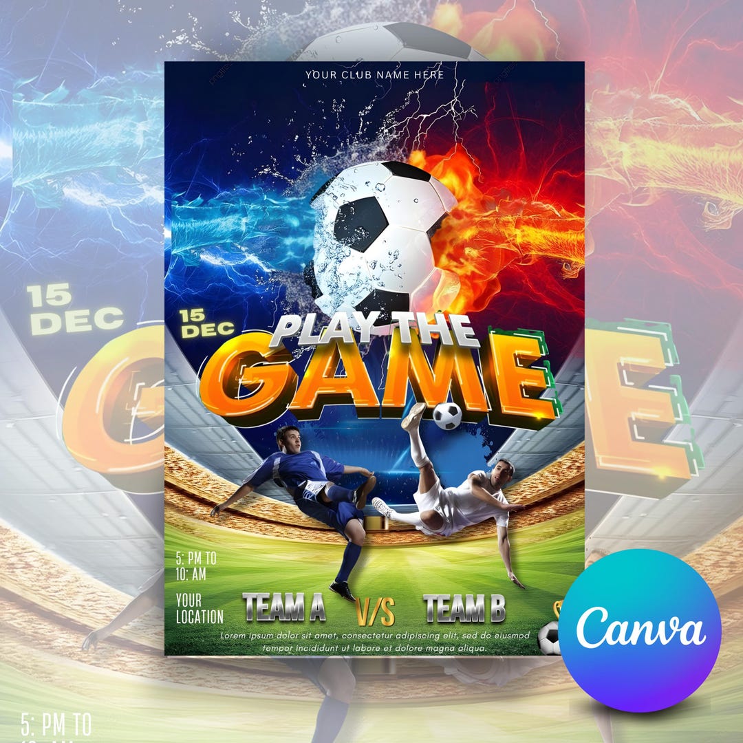 Canva Soccer Flyer Template | Editable Football Event Poster (digital ...