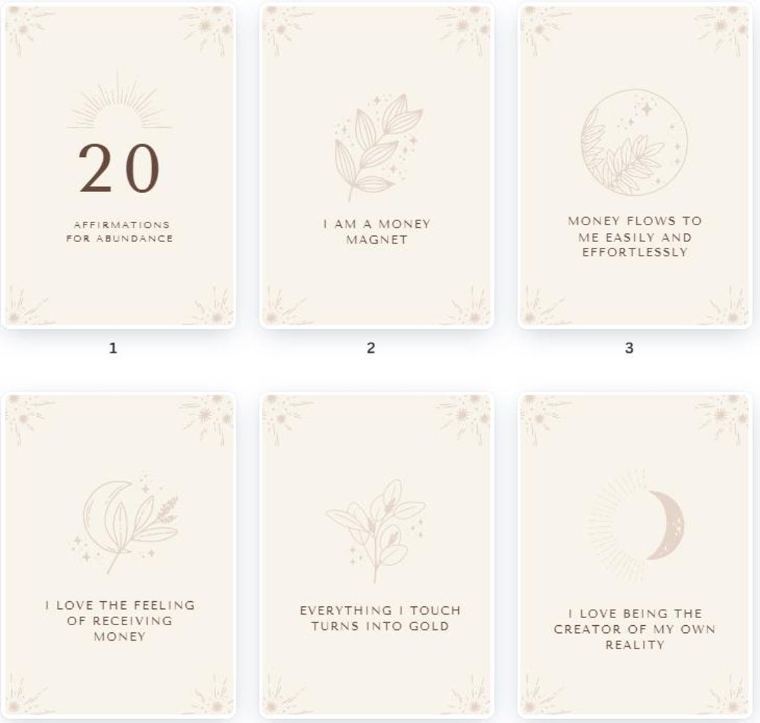 Affirmations for Abundance Cards / Neutral Affirmation Cards / Editable ...