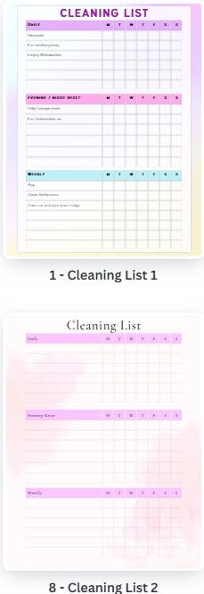 Weekly Daily Cleaning Checklist / Editable & Printable / Pastel Rainbow ...