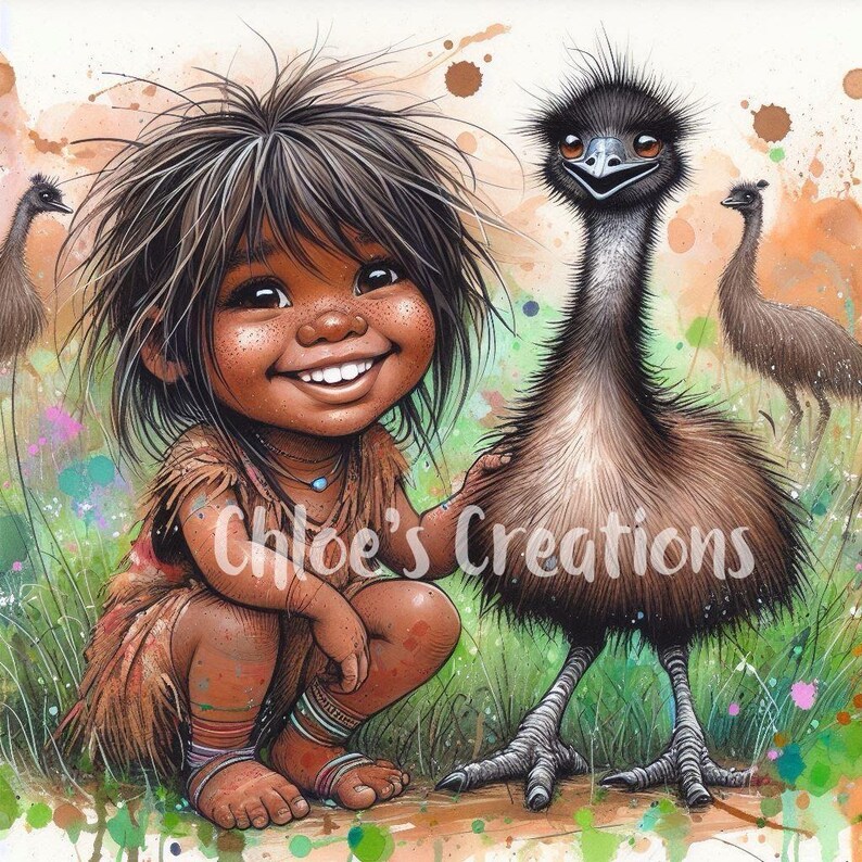 Aboriginal Young Girl With Emu - Etsy