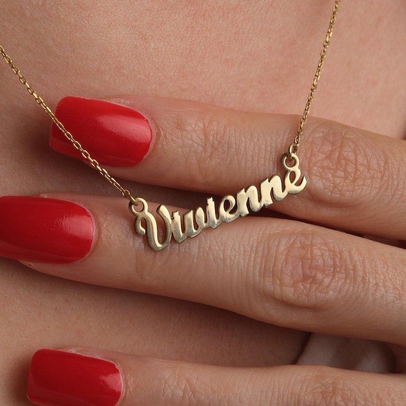 14K Solid Gold Cursive Name Necklace: Personalized Jewelry Gift - Etsy