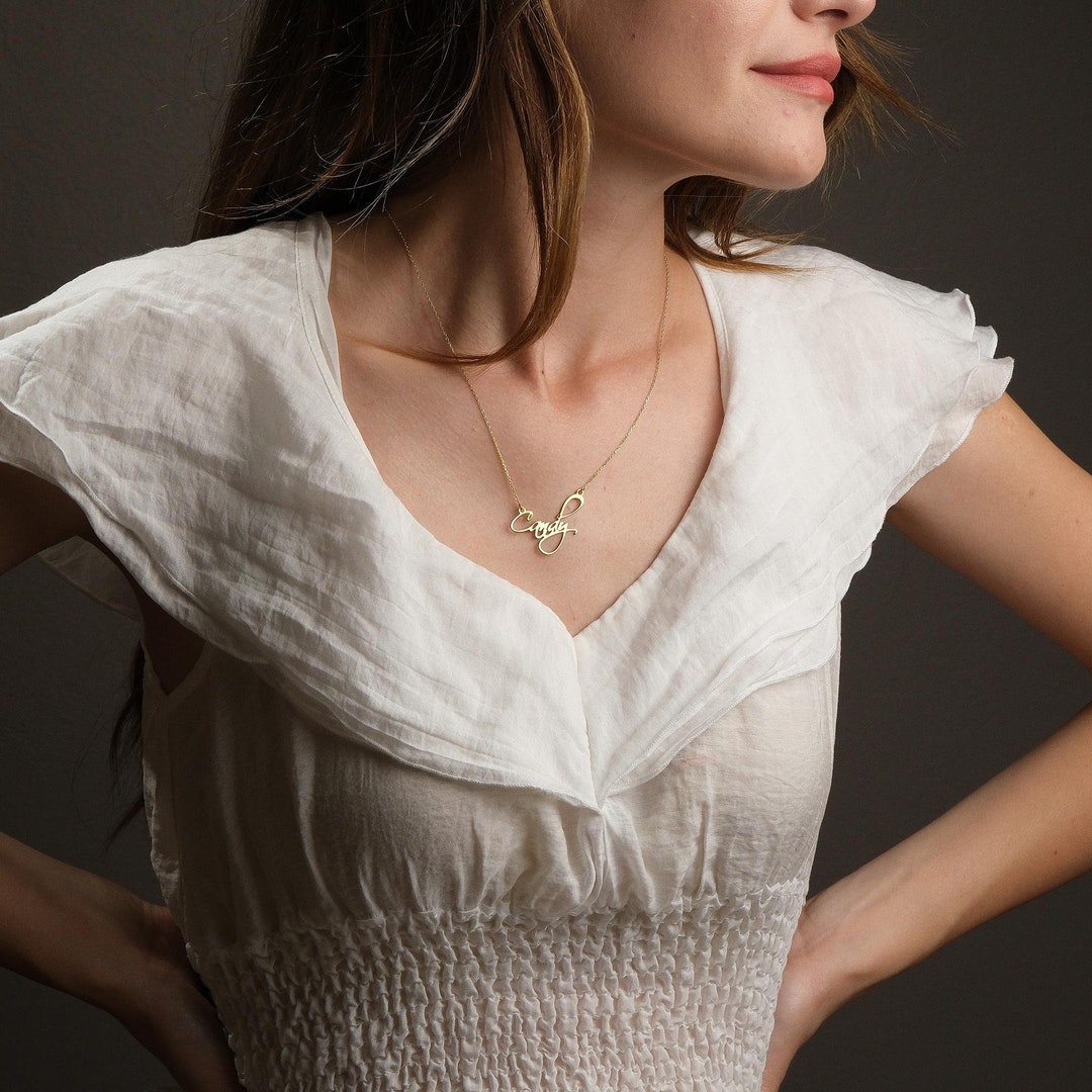 14K Solid Gold Cursive Name Necklace: Personalized Jewelry Gift - Etsy