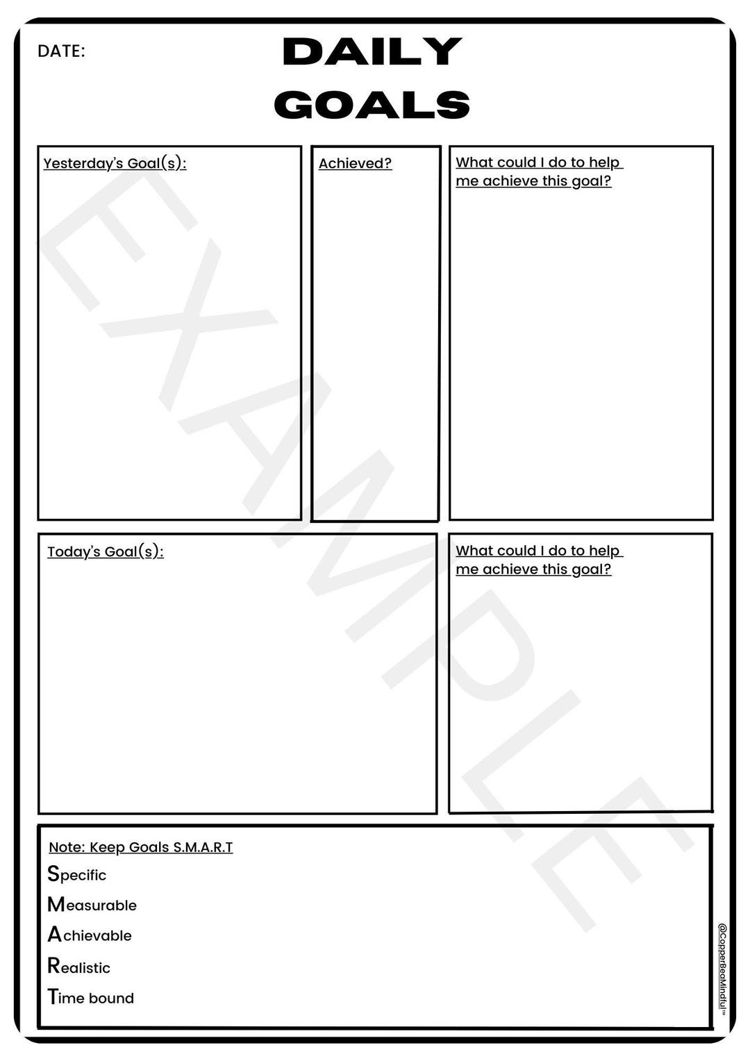Printable Daily Goals Checklist With S.M.A.R.T Objectives - Easy to Use ...