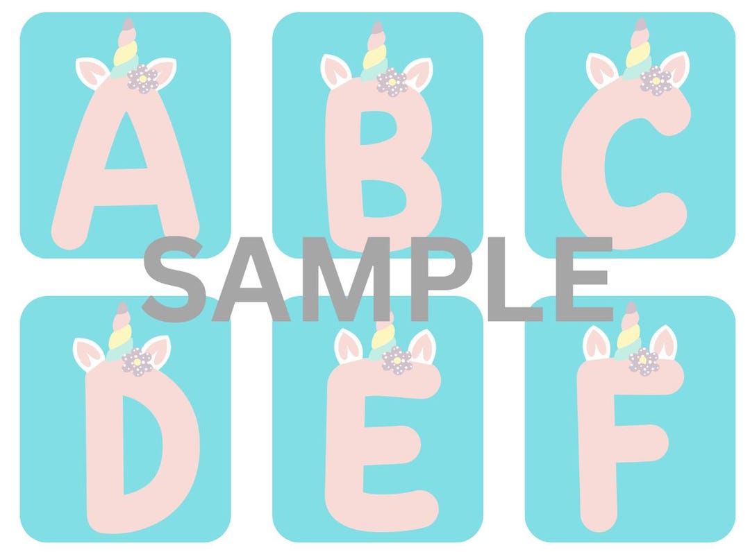 Unicorn Themed Alphabet and Number Flashcards Printable Uppercase A-Z ...