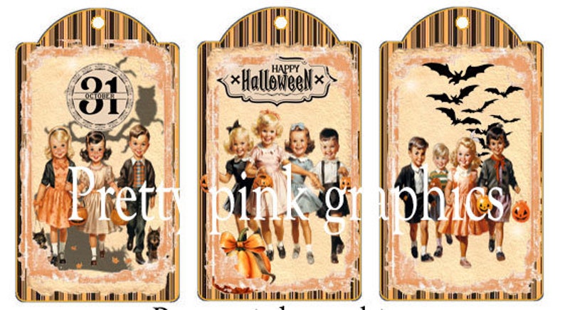 Halloween Vintage Tags- Bag Tags- Digital Download -vintage Witches-and ...