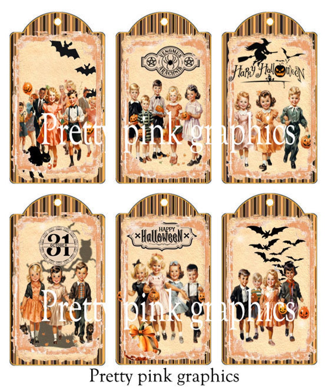 Halloween Vintage Tags- Bag Tags- Digital Download -vintage Witches-and ...