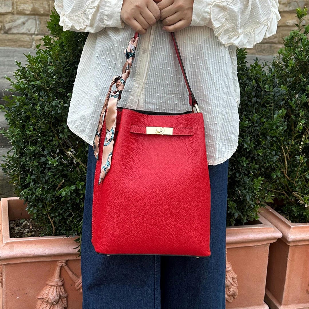 Italian Leather Handmade Totebag in Bucket Bag Style ,made in Italy ...