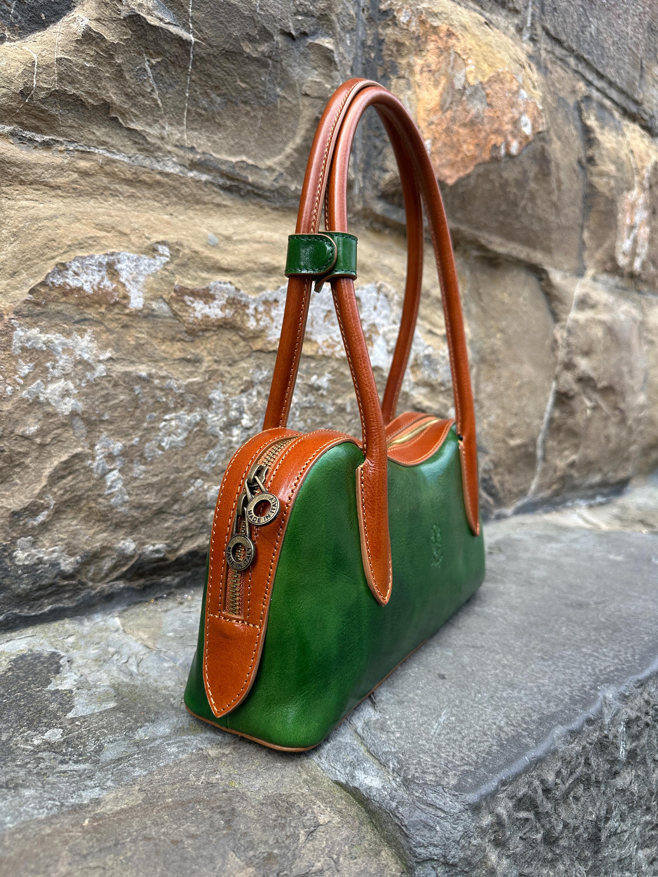 Handmade Italian Leather Shoulder Bag: Florence Green Cowhide Purse - Etsy