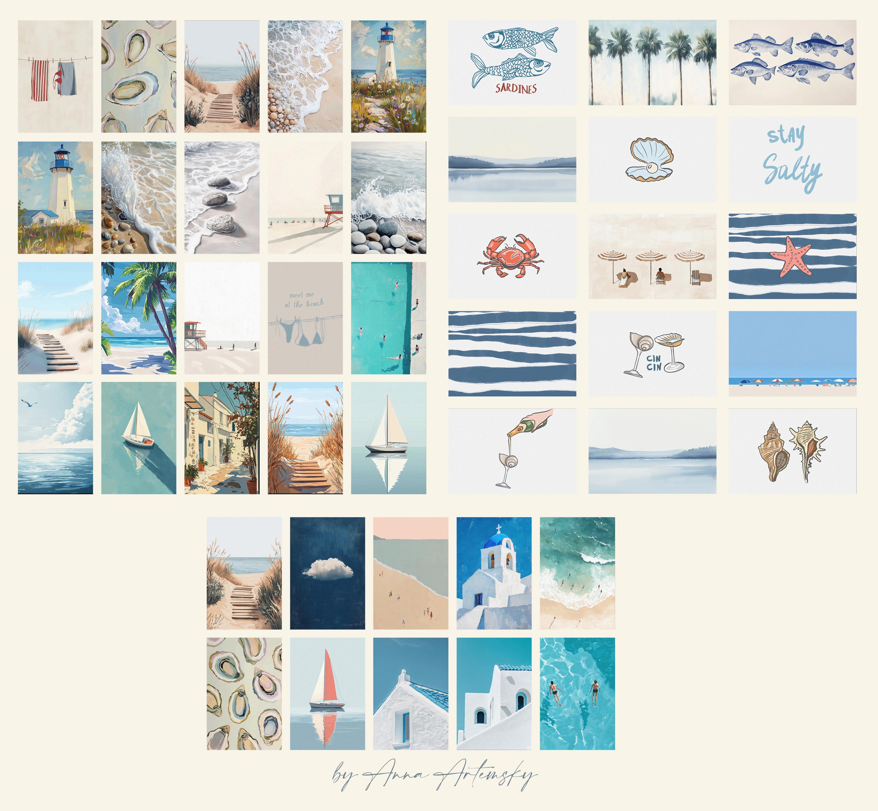 Modern Coastal Wall Art Prints Bundle 100 + Beach , Sea, Ocean, Dolce ...