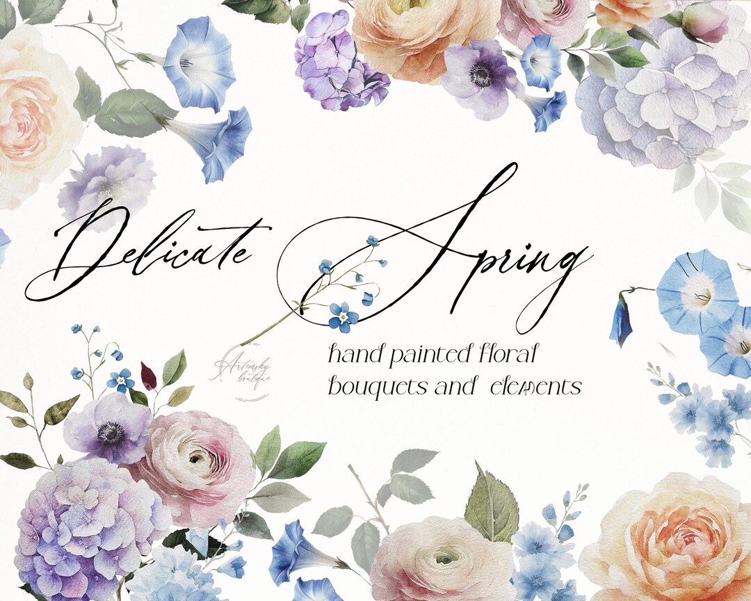Watercolor Floral Clipart Digital Flowers PNG Spring Bouquets DIY ...