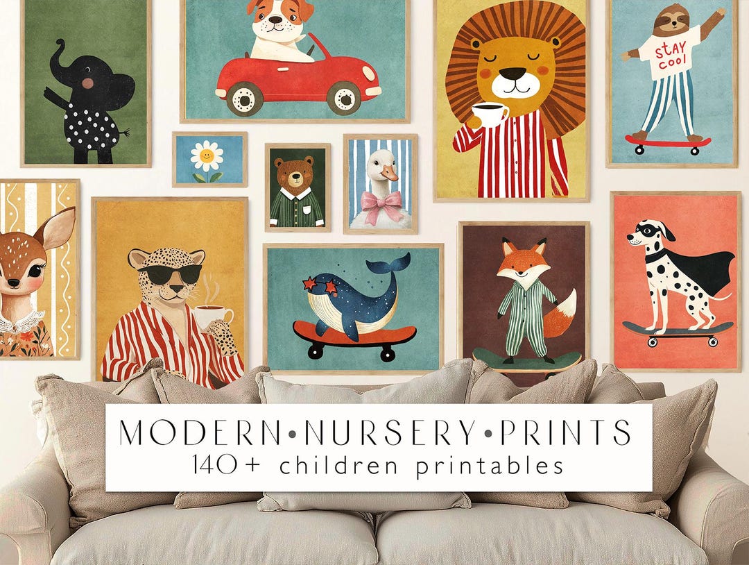 Nursery Prints Bundle - Kids Room Minimalistic Wall Art - Children Room ...