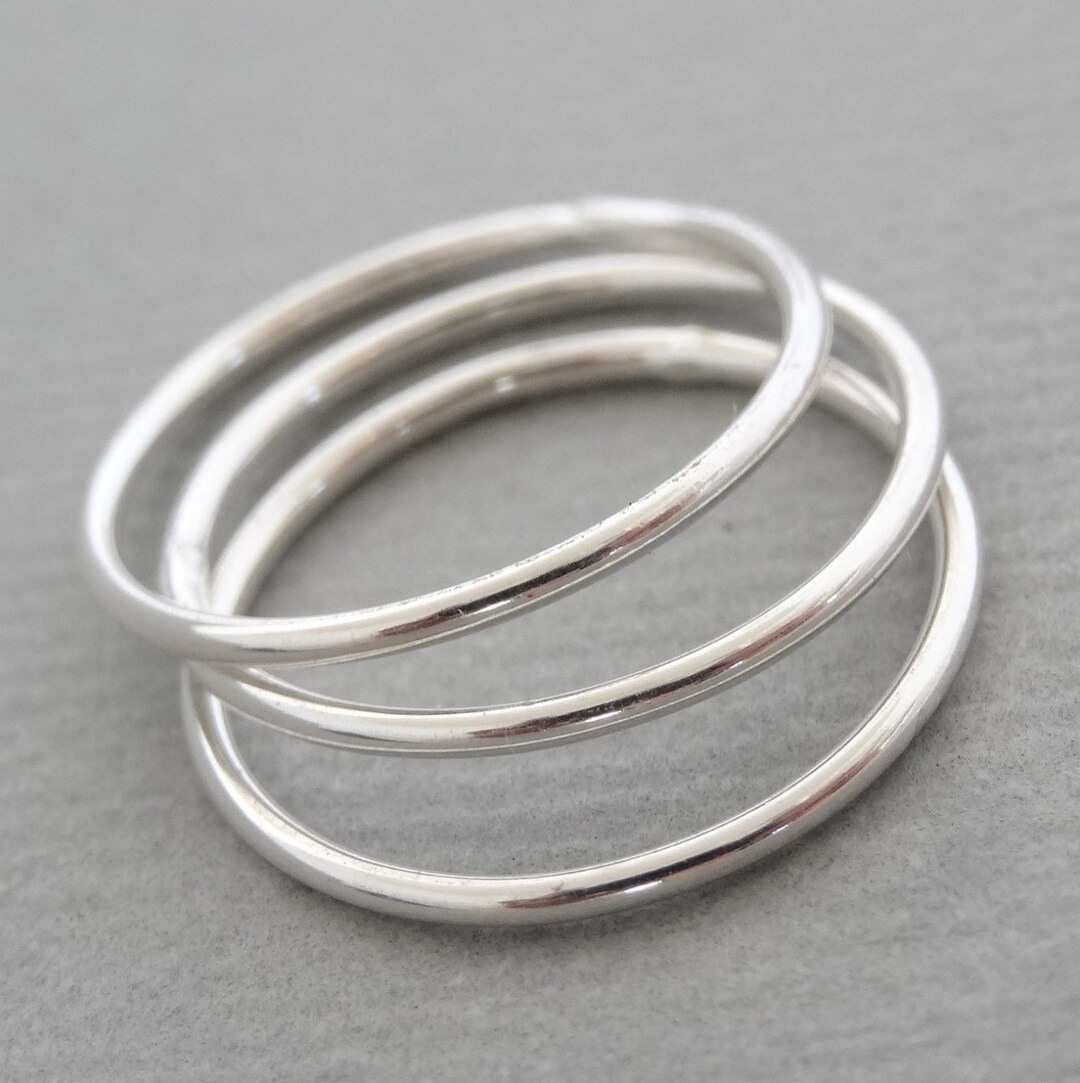SUPER THIN Silver Midi Ring Smooth Round Boho Pinky Ring Tiny Sterling ...