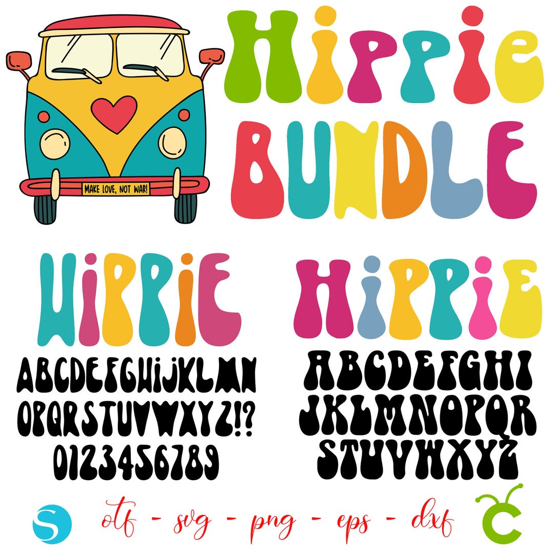 Hippie Svg Bundle, Hippie Font SVG, Hippie Font OTF, 70s Font 80s Font, Hippie Letters SVG ...