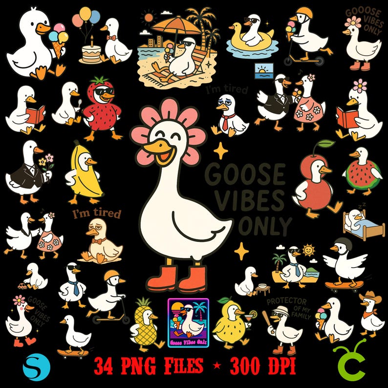 Silly Goose Wall Art Bundle – Cute Goose Clipart for Nursery Decor ...