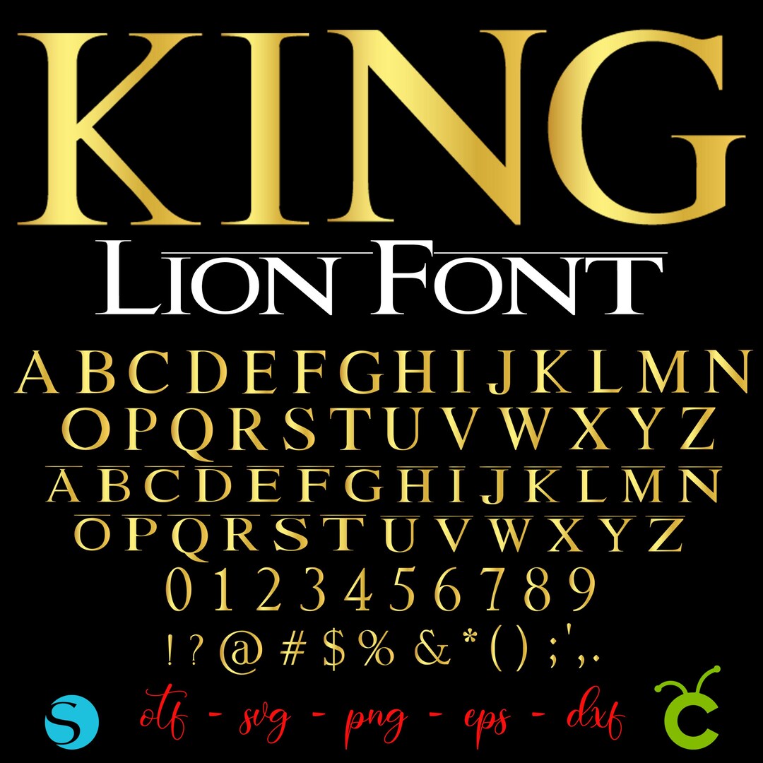 Gold King Letters, King Font OTF, Lion Font Cut SVG Letters Lion Cricut ...