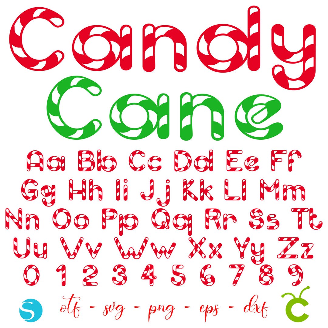 Candy Cane Font SVG Cricut, Candy Font SVG, Candy Cane Font OTF, Candy ...
