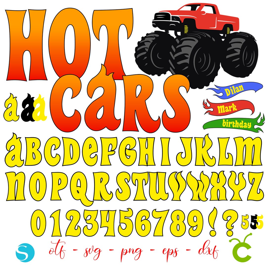 Cars Letters SVG Cricut, Cars Font Otf, Monster Trucks SVG ...